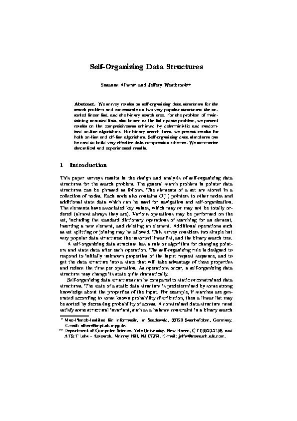 (PDF) Self-organizing data structures | Jeffery Westbrook - Academia.edu
