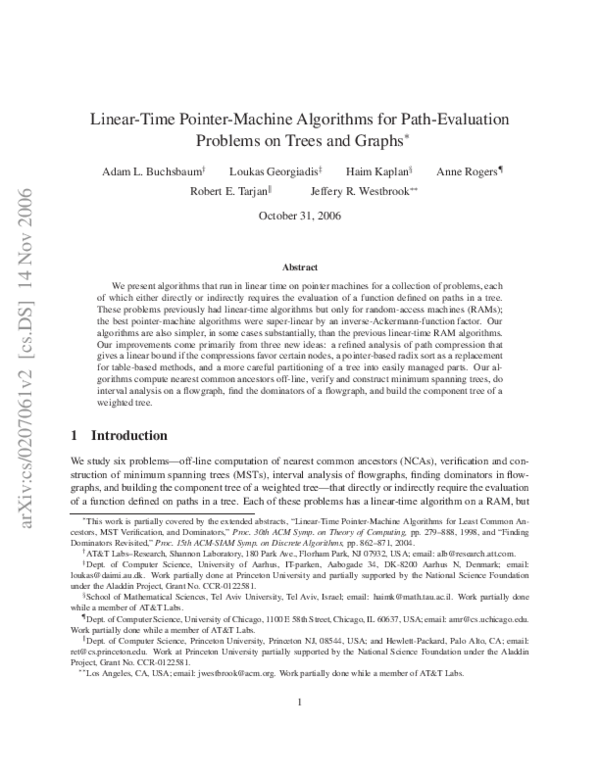Pdf Linear Time Pointer Machine Algorithms For Least Common Ancestors