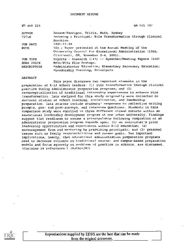 (PDF) Becoming a Principal: Role Transformation through Clinical Practice