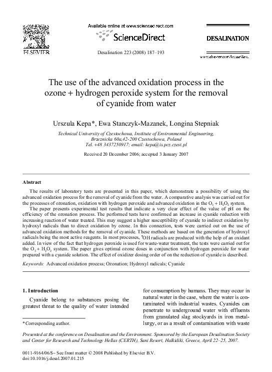 (PDF) The use of the advanced oxidation process in the ozone + hydrogen ...