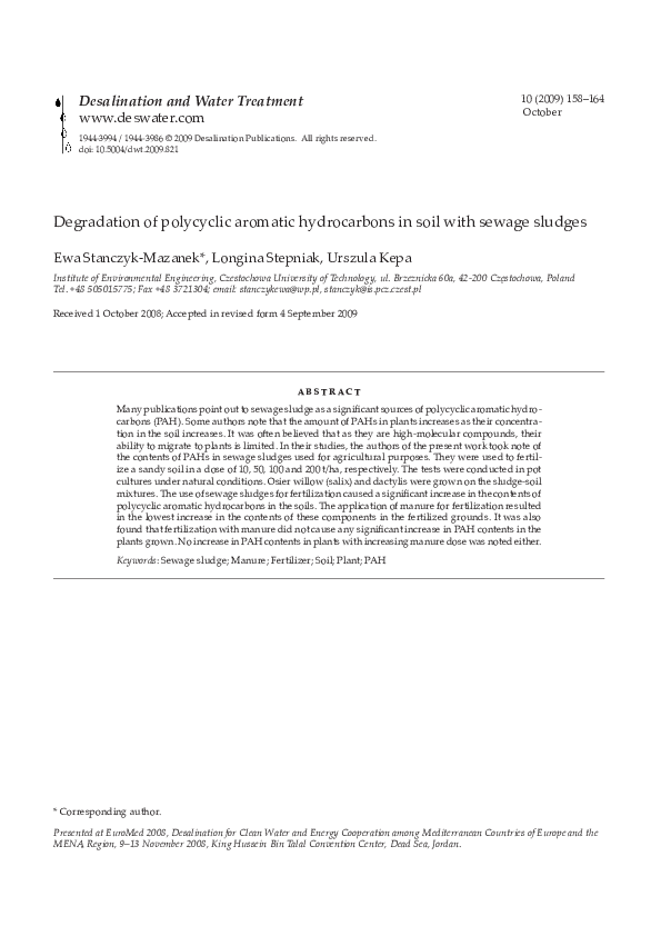 (PDF) Degradation of polycyclic aromatic hydrocarbons in soil with sewage sludges