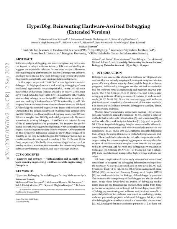 (PDF) HyperDbg: Reinventing Hardware-Assisted Debugging (Extended Version)