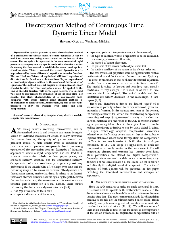 (PDF) Discretization Method of Continuous-Time Dynamic Linear Model