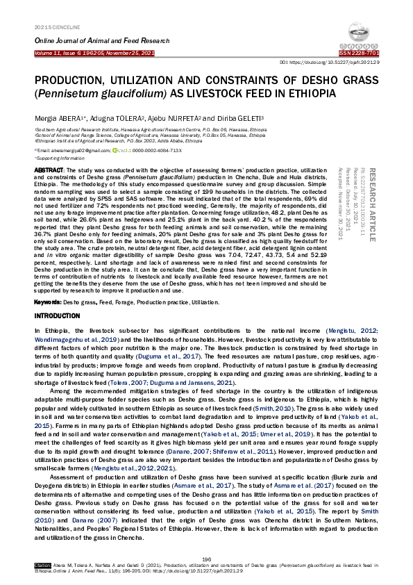 (PDF) Production, utilization and constraints of Desho grass ...