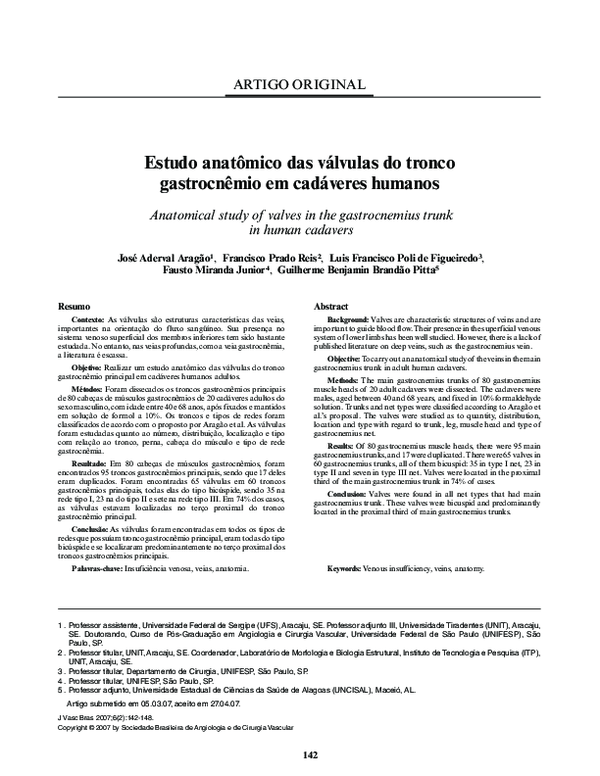 (PDF) Estudo anat mico das v lvulas do tronco gastrocn mio em cad veres humanos
