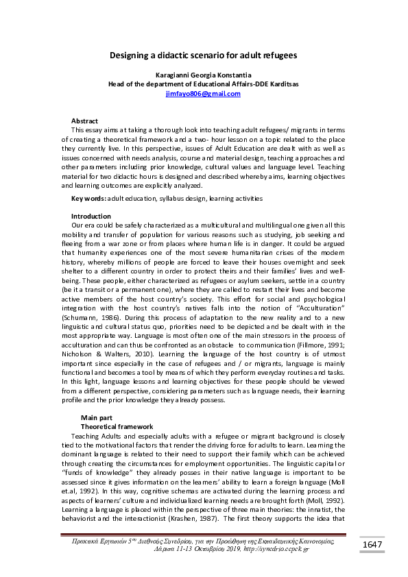(PDF) Designing a didactic scenario for adult refugees