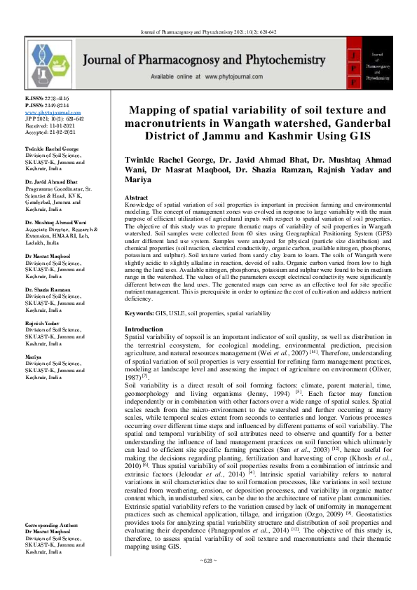 (PDF) Mapping of spatial variability of soil texture and macronutrients in Wangath watershed ...