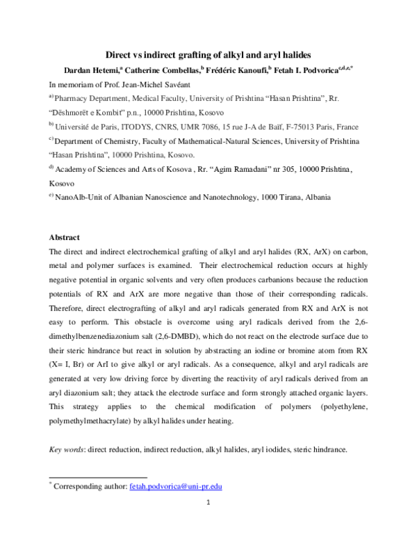 (PDF) Direct vs Indirect Grafting of Alkyl and Aryl Halides