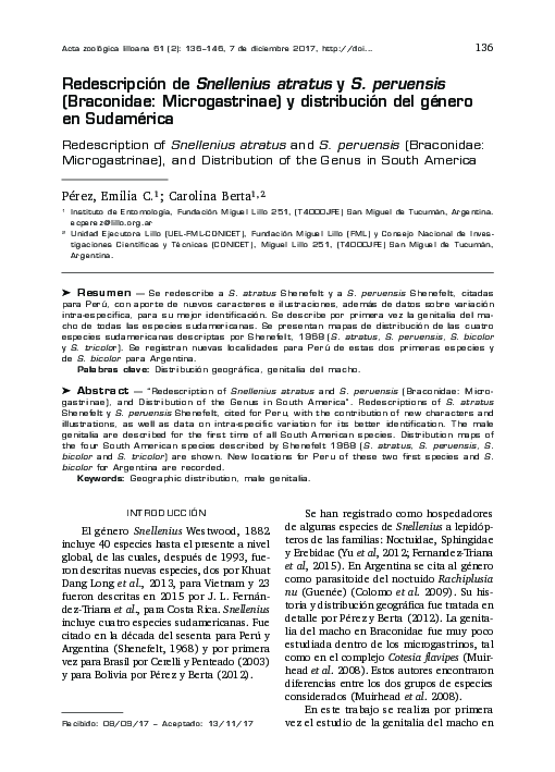 (PDF) Redescripción de Snellenius atratus y S. peruensis (Braconidae ...