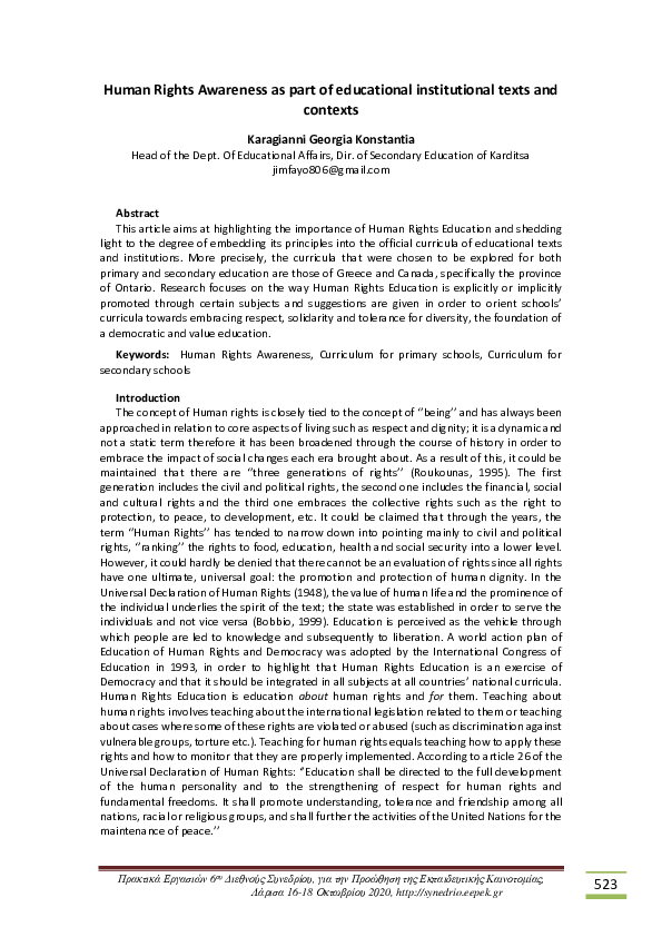 (PDF) Human Rights Awareness as part of educational institutional texts ...