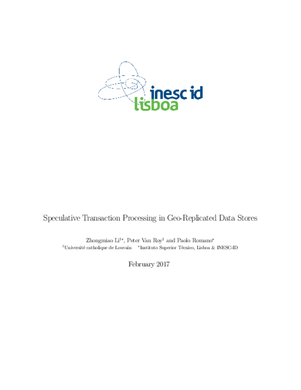 (PDF) Speculative Transaction Processing in Geo-Replicated Data Stores | Peter Van Roy ...