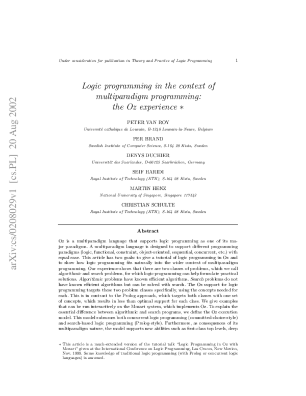 Pdf Logic Programming In The Context Of Multiparadigm Programming