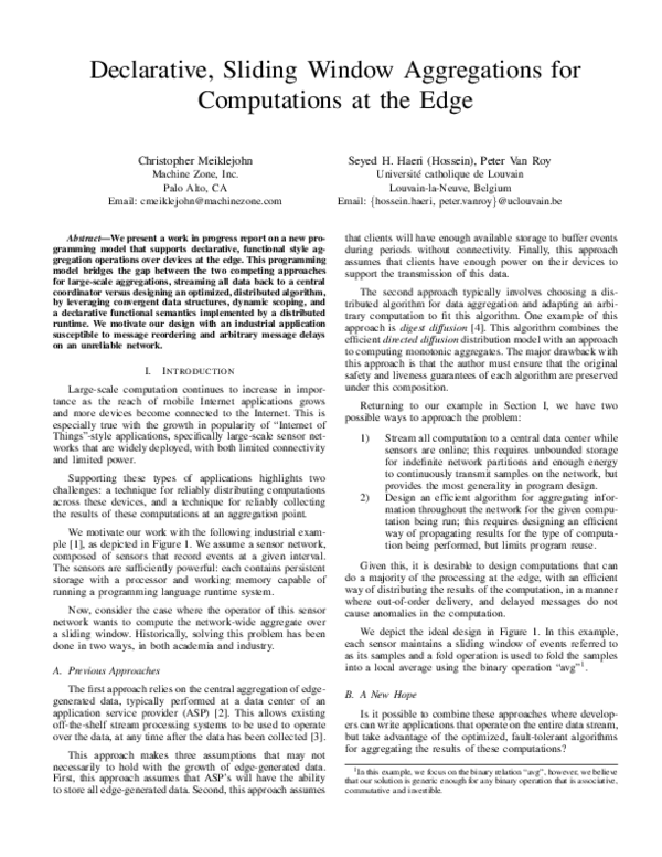 (PDF) Declarative, sliding window aggregations for computations at the edge