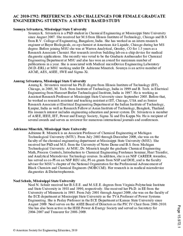 (PDF) Preferences And Challenges For Female Graduate Engineering ...