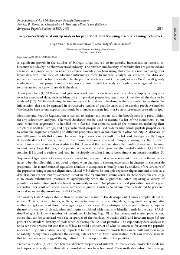 (PDF) Sequence-activity relationship analysis for peptide optimization ...