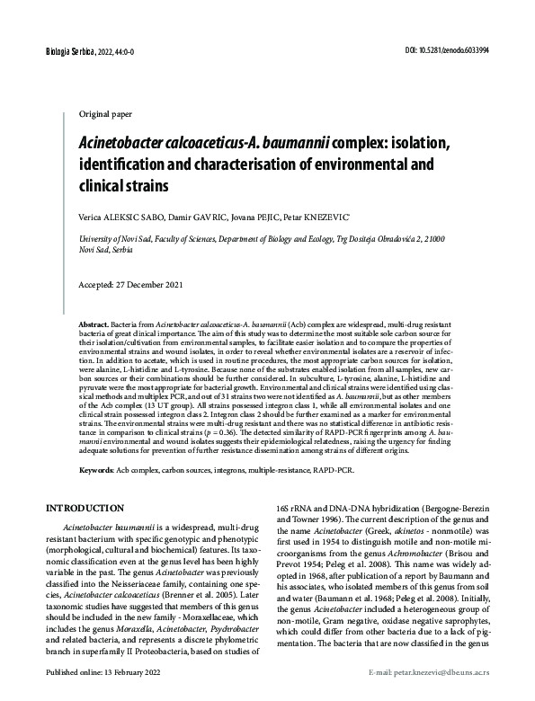 (PDF) Acinetobacter calcoaceticus-A. baumannii complex: isolation, identification and ...