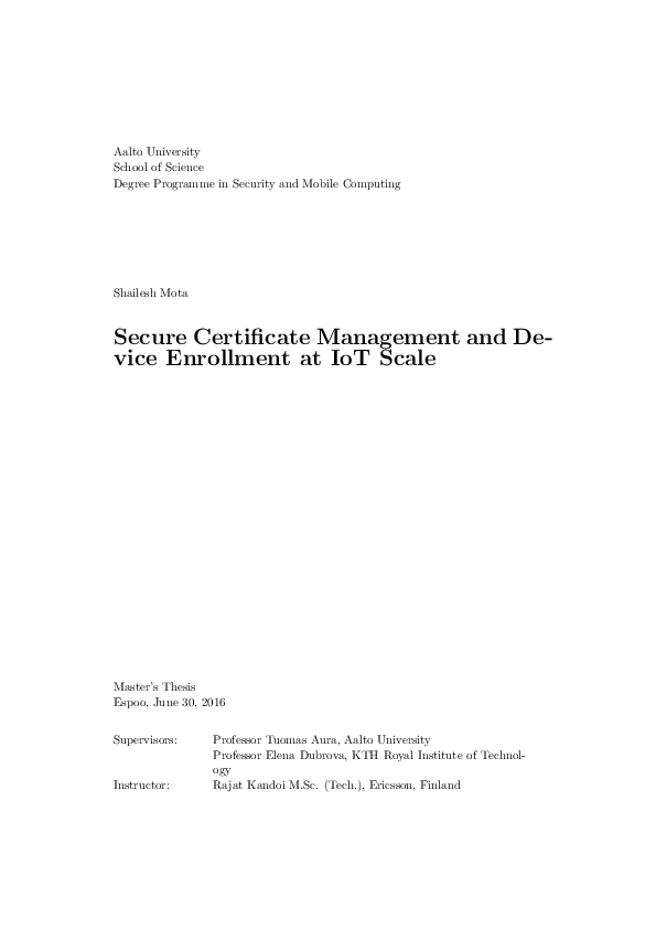 (PDF) Secure Certificate Management and Device Enrollment at IoT Scale