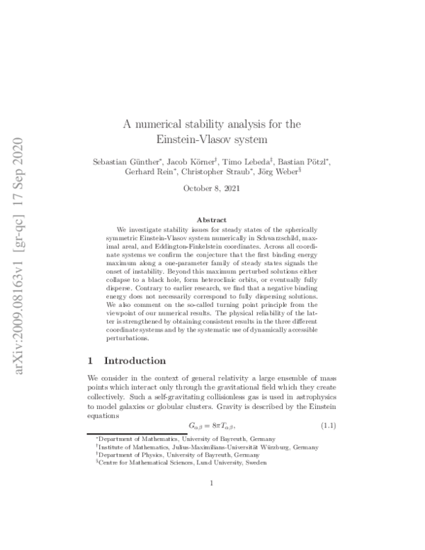 (PDF) A numerical stability analysis for the Einstein–Vlasov system