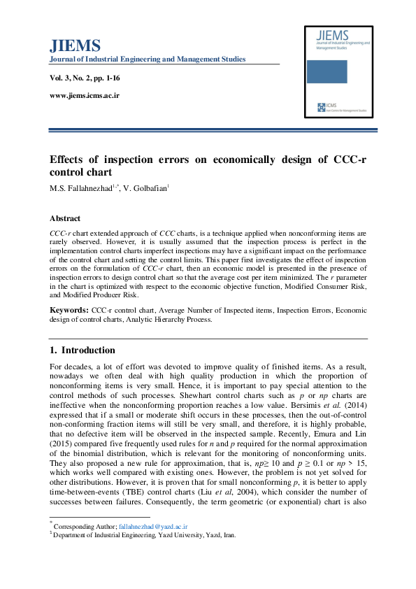 (PDF) Effects of inspection errors on economically design of CCC-r ...
