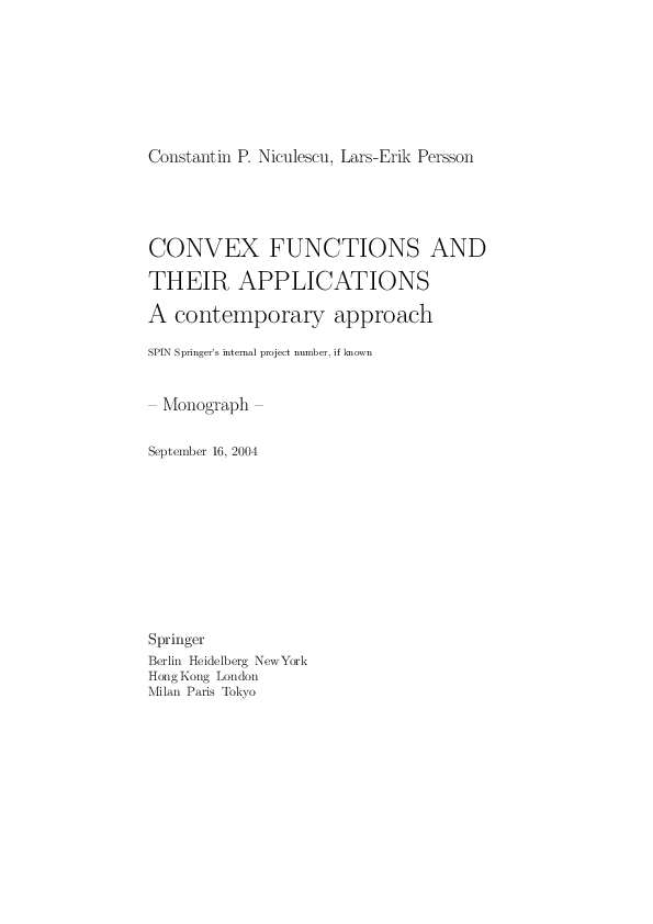 Pdf Convex Functions And Their Applications 7670