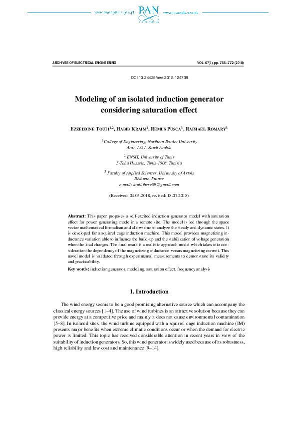 Pdf Modeling Of An Isolated Induction Generator Considering Saturation Effect