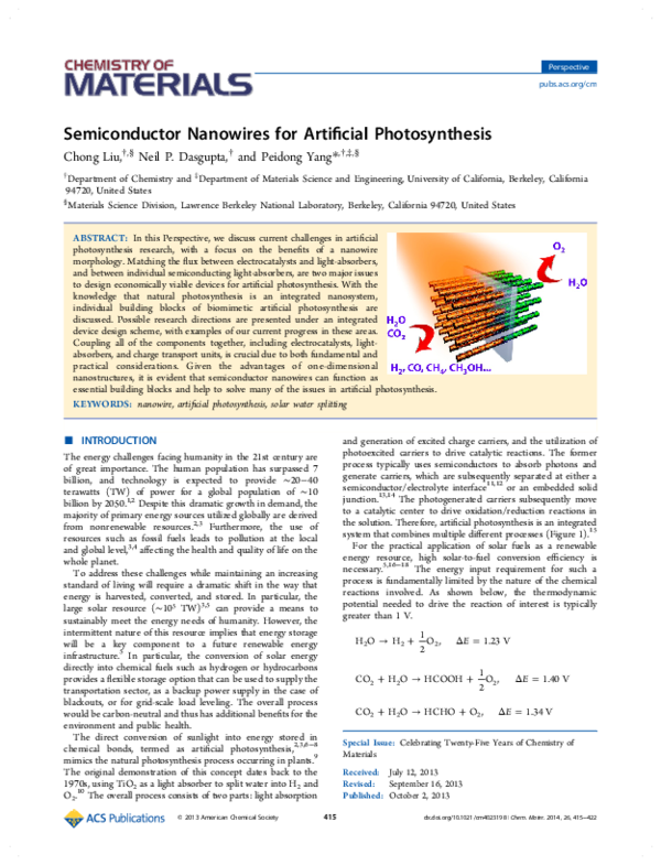 (PDF) Semiconductor Nanowires for Artificial Photosynthesis