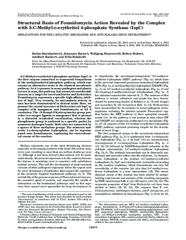 (PDF) Fosmidomycin: IspC Complex Structure Analysis