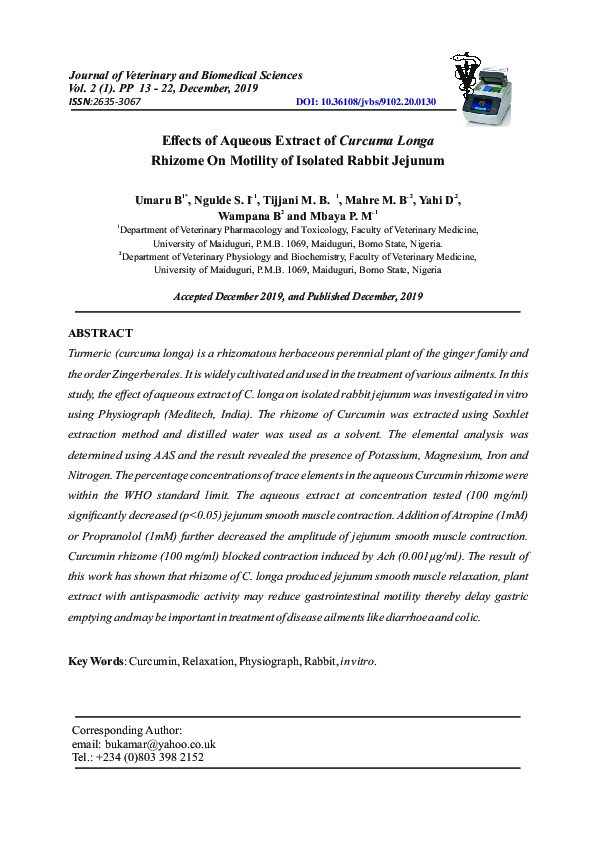 (PDF) Effects of Aqueous Extract of Curcuma Longa Rhizome On Motility ...