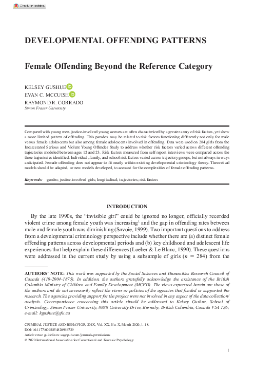 (PDF) Developmental Offending Patterns: Female Offending Beyond the ...