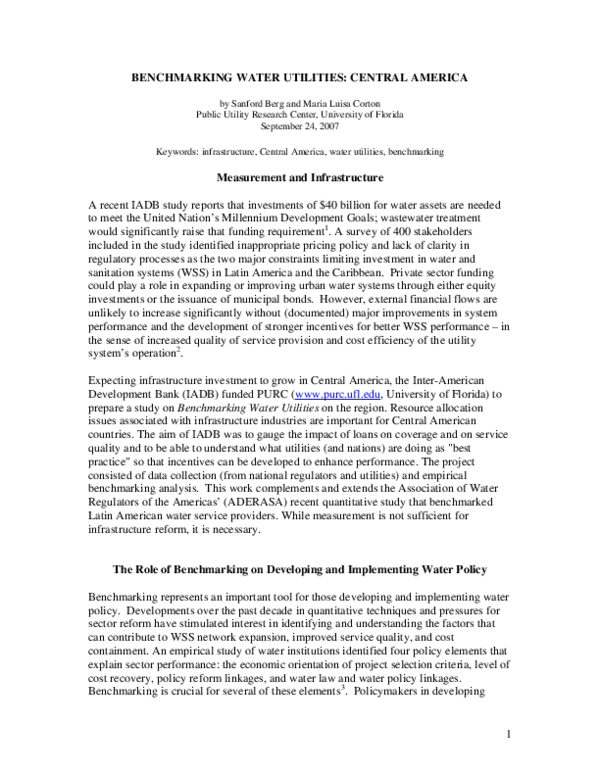 (PDF) Benchmarking water utilities in Central America | Sanford Berg ...