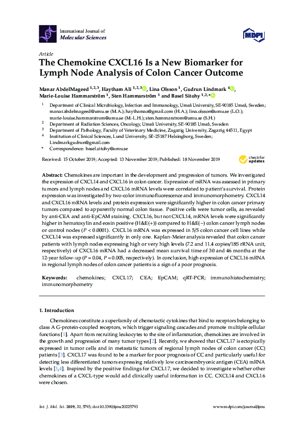 (PDF) The Chemokine CXCL16 Is a New Biomarker for Lymph Node Analysis ...