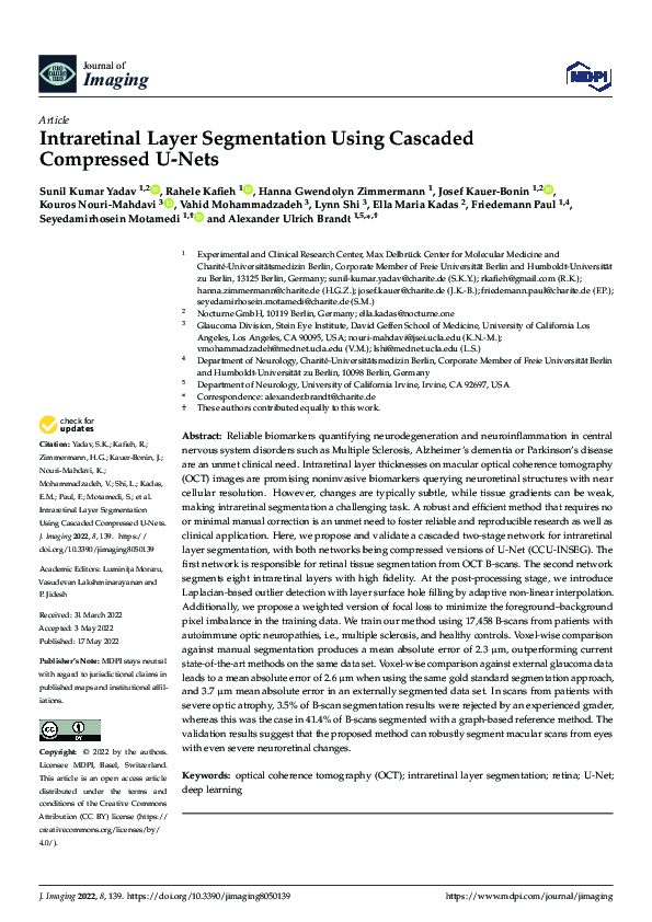 (PDF) Intraretinal Layer Segmentation Using Cascaded Compressed U-Nets