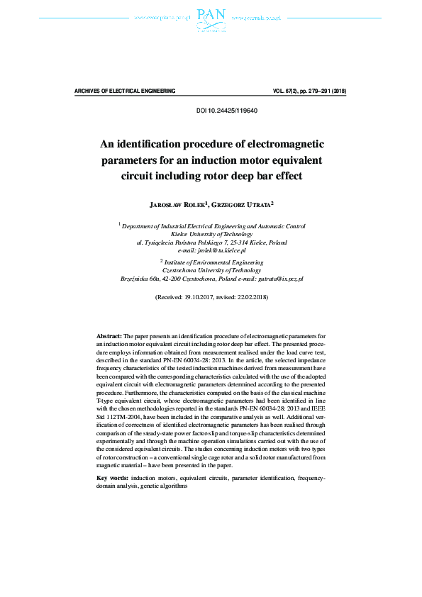 (PDF) An identification procedure of electromagnetic parameters for an induction motor ...