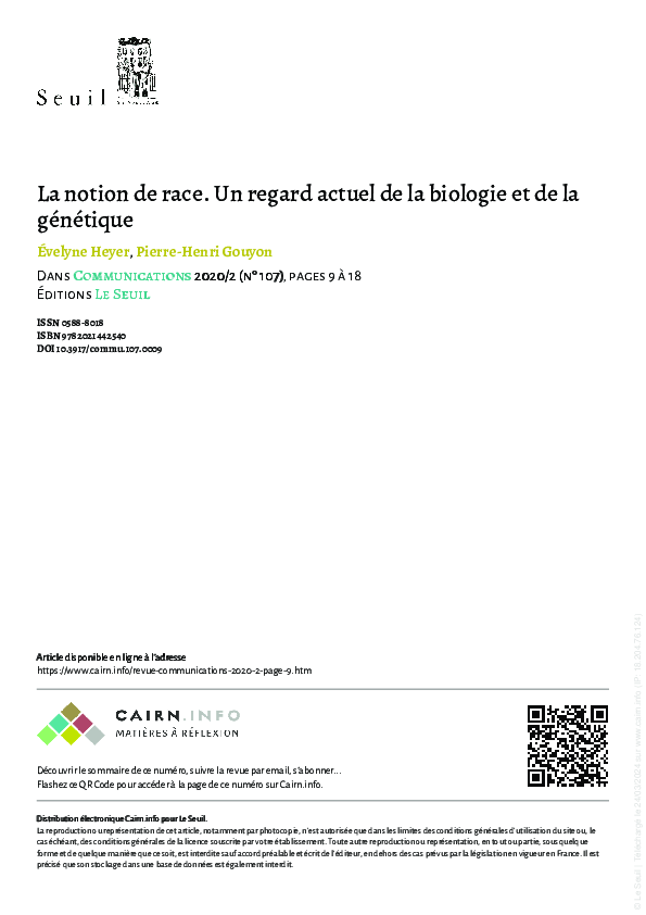 Pdf La Notion De Race Un Regard Actuel De La Biologie Et De La Génétique