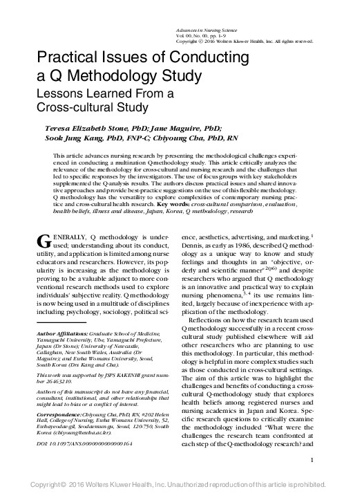 (PDF) Practical Issues of Conducting a Q Methodology Study