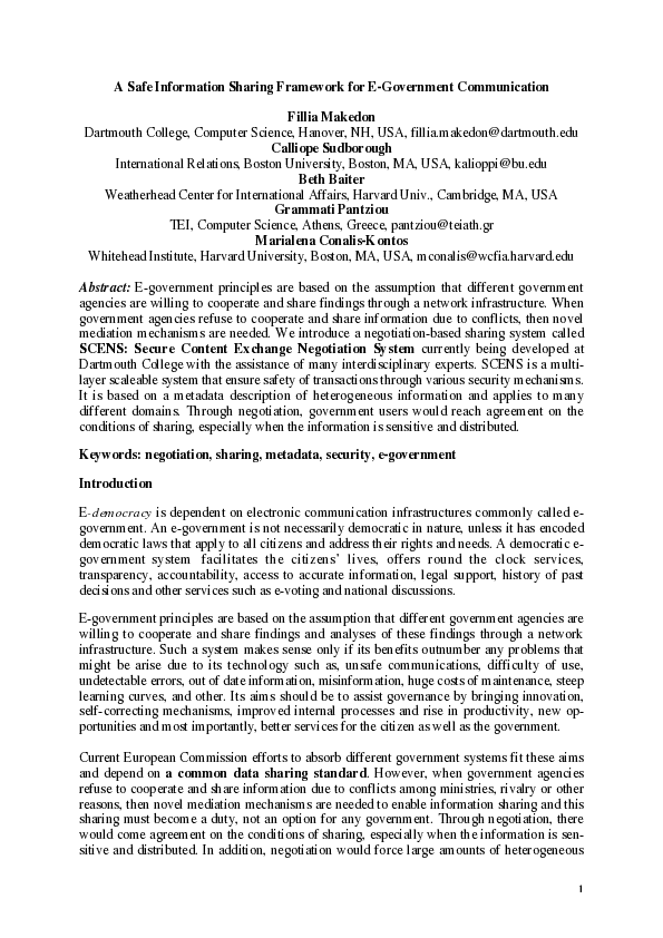(PDF) A Safe Information Sharing Framework for E-Government Communication
