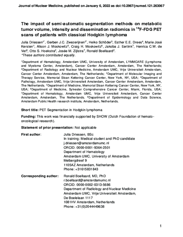 (PDF) The Impact of Semiautomatic Segmentation Methods on Metabolic Tumor Volume, Intensity, and ...