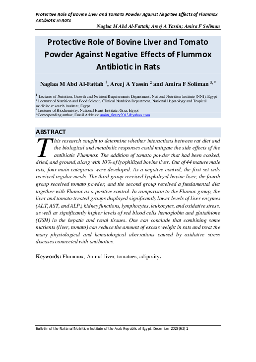 (PDF) Protective Role of Bovine Liver and Tomato Powder Against ...