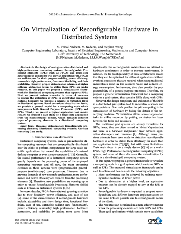 (PDF) On Virtualization of Reconfigurable Hardware in Distributed Systems | Faisal Nadeem ...