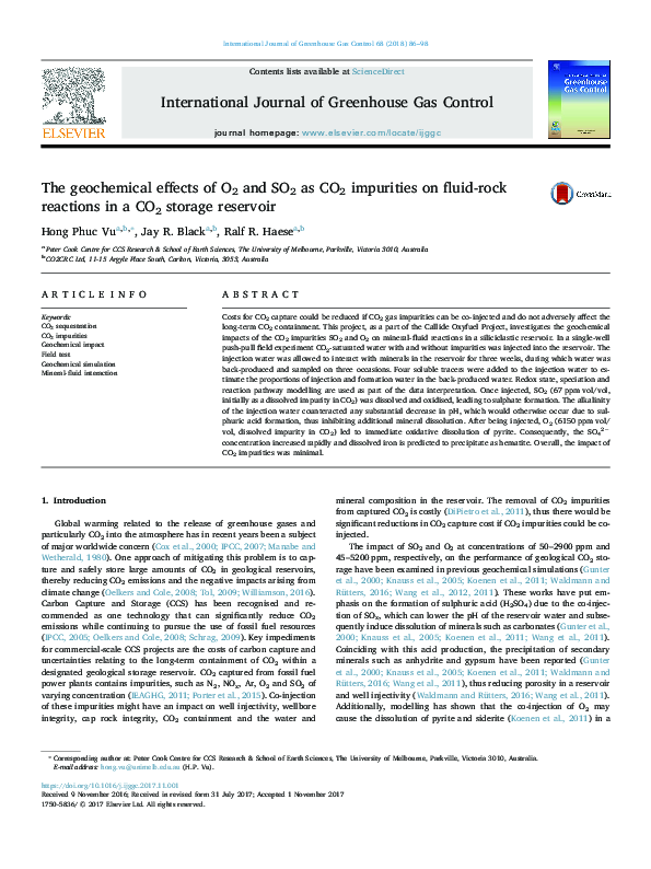 (PDF) The geochemical effects of O2 and SO2 as CO2 impurities on fluid ...