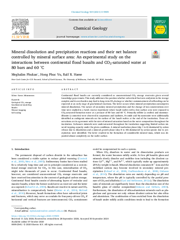 (PDF) Mineral dissolution and precipitation reactions and their net ...