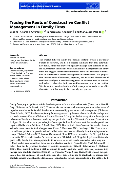 (PDF) Tracing the Roots of Constructive Conflict Management in Family Firms