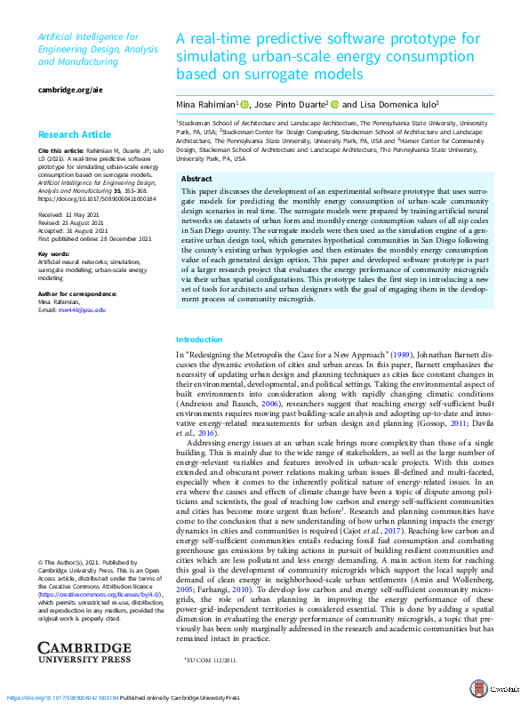 Pdf A Real Time Predictive Software Prototype For Simulating Urban Scale Energy Consumption