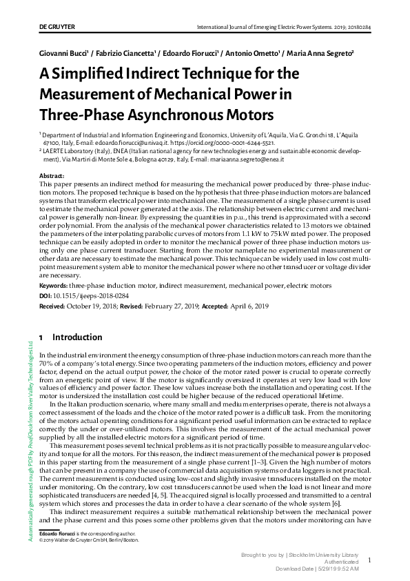 (PDF) A Simplified Indirect Technique for the Measurement of Mechanical Power in Three-Phase ...