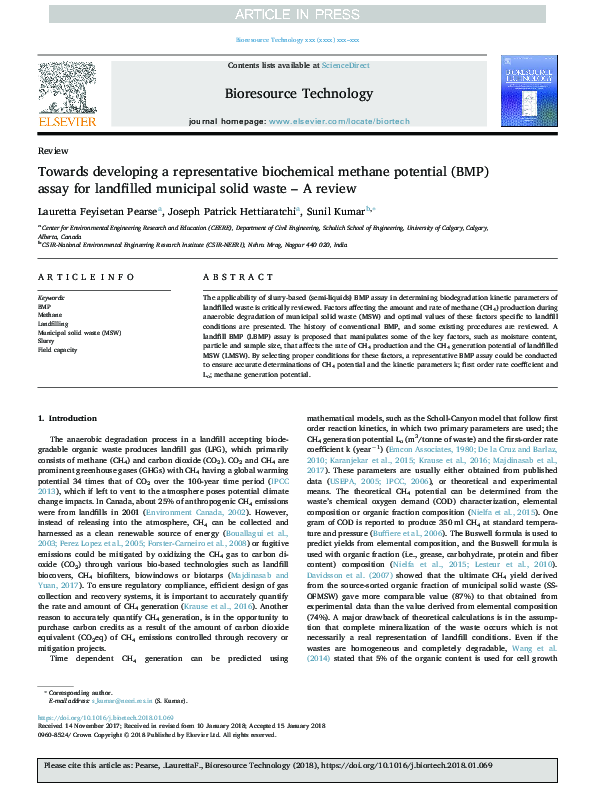 (PDF) Towards developing a representative biochemical methane potential ...