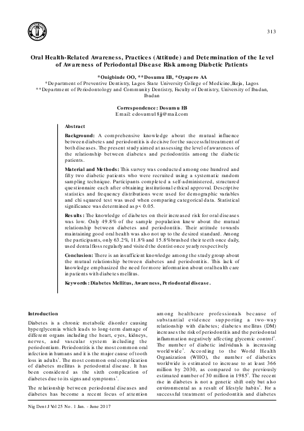 (PDF) Oral Health-Related Awareness, Practices (Attitude) and ...