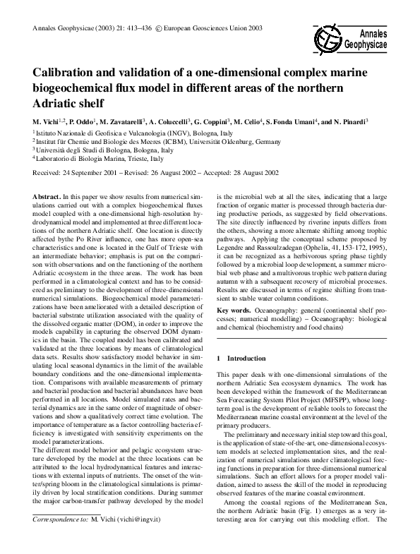 Pdf Calibration And Validation Of A One Dimensional Complex Marine Biogeochemical Flux Model