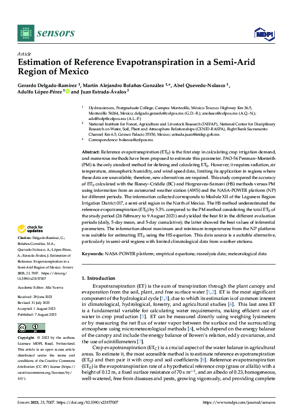 Pdf Estimation Of Reference Evapotranspiration In A Semi Arid Region Of Mexico