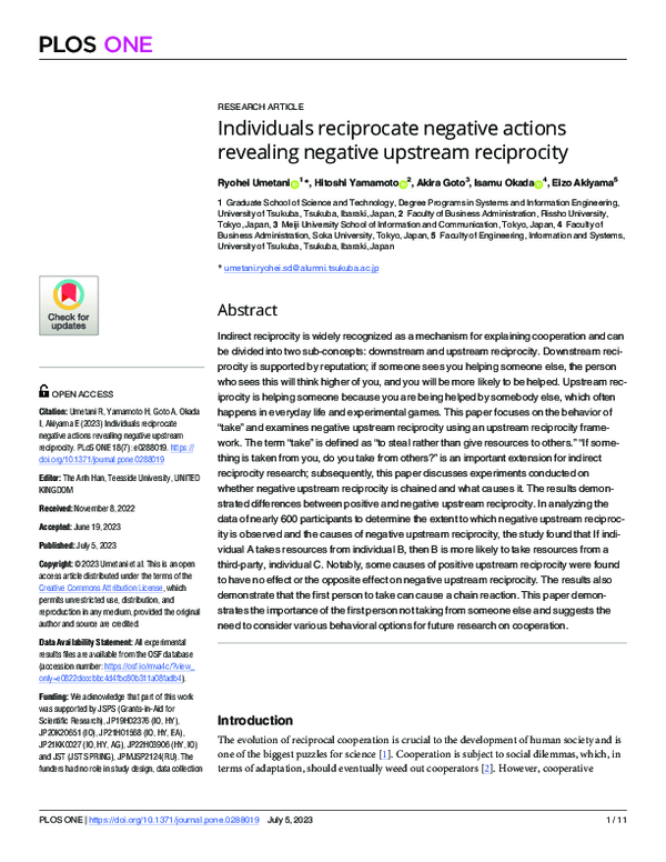 (PDF) Individuals reciprocate negative actions revealing negative ...