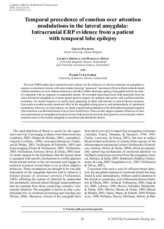 (PDF) Temporal precedence of emotion over attention modulations in the lateral amygdala ...